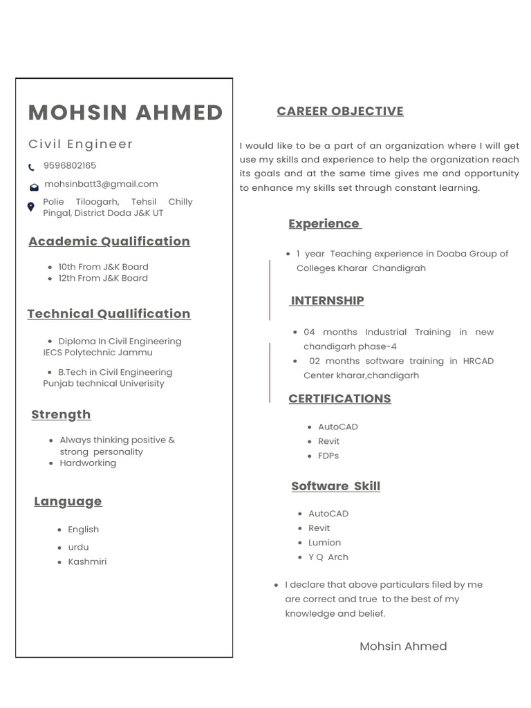 Mohsin Ahmed: Career Objective | PDF