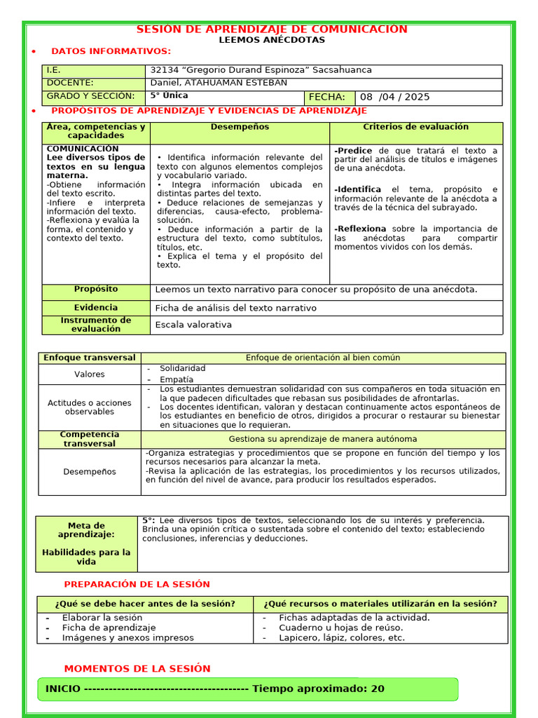 Ses Lun Com Leemos Anécdotas | PDF | Aprendizaje | Cognición