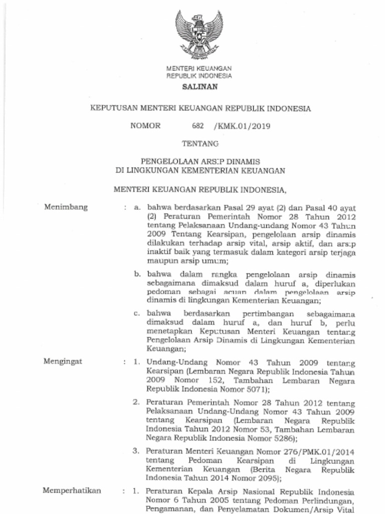 KMK 682 TH 2019 - Pengelolaan Arsip Dinamis | PDF