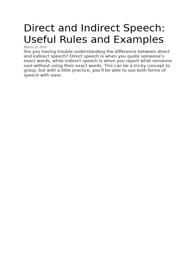Understanding Direct and Indirect Speech | PDF | Verb | Language Mechanics