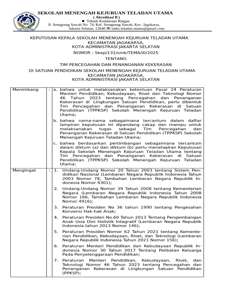 SK TPPK TELADAN UTAMA | PDF