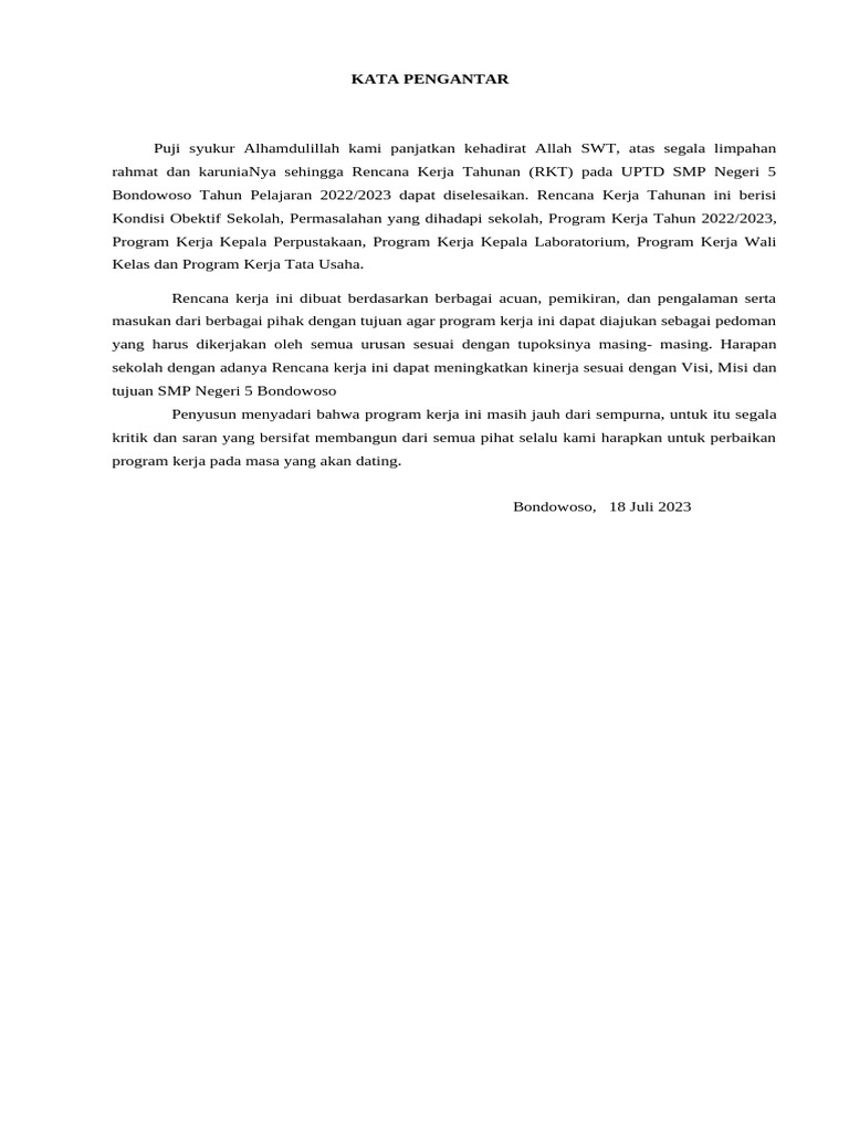 Kata Pengantar RKT | PDF