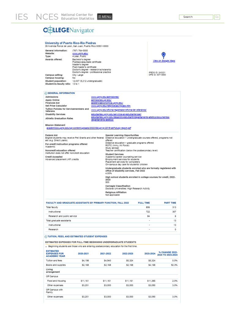 College Navigator - University of Puerto Rico-Rio Piedras | PDF ...