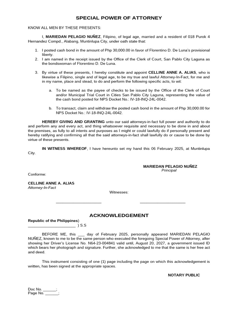 SPECIAL POWER OF ATTORNEY Template | PDF | Power Of Attorney | Justice