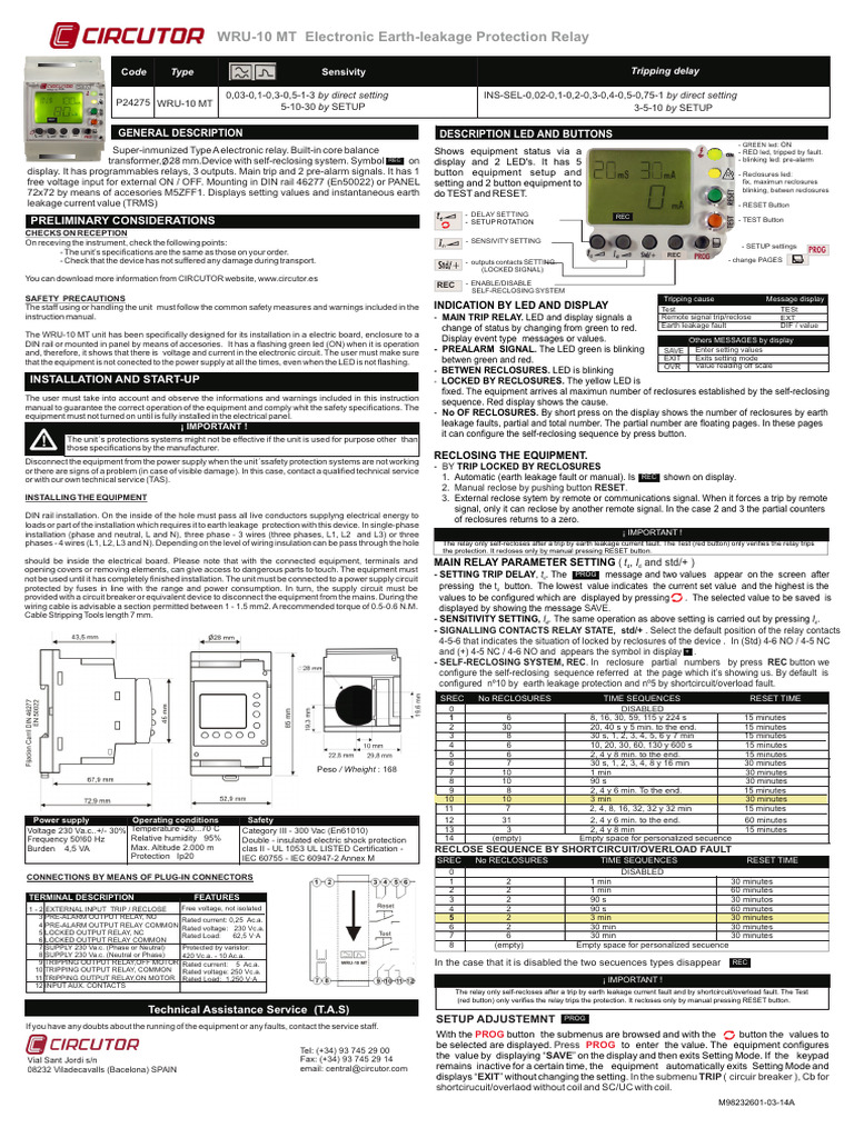Circutor - Wru Ral10 - Rele Protecc Diff | PDF | Relay | Power Supply