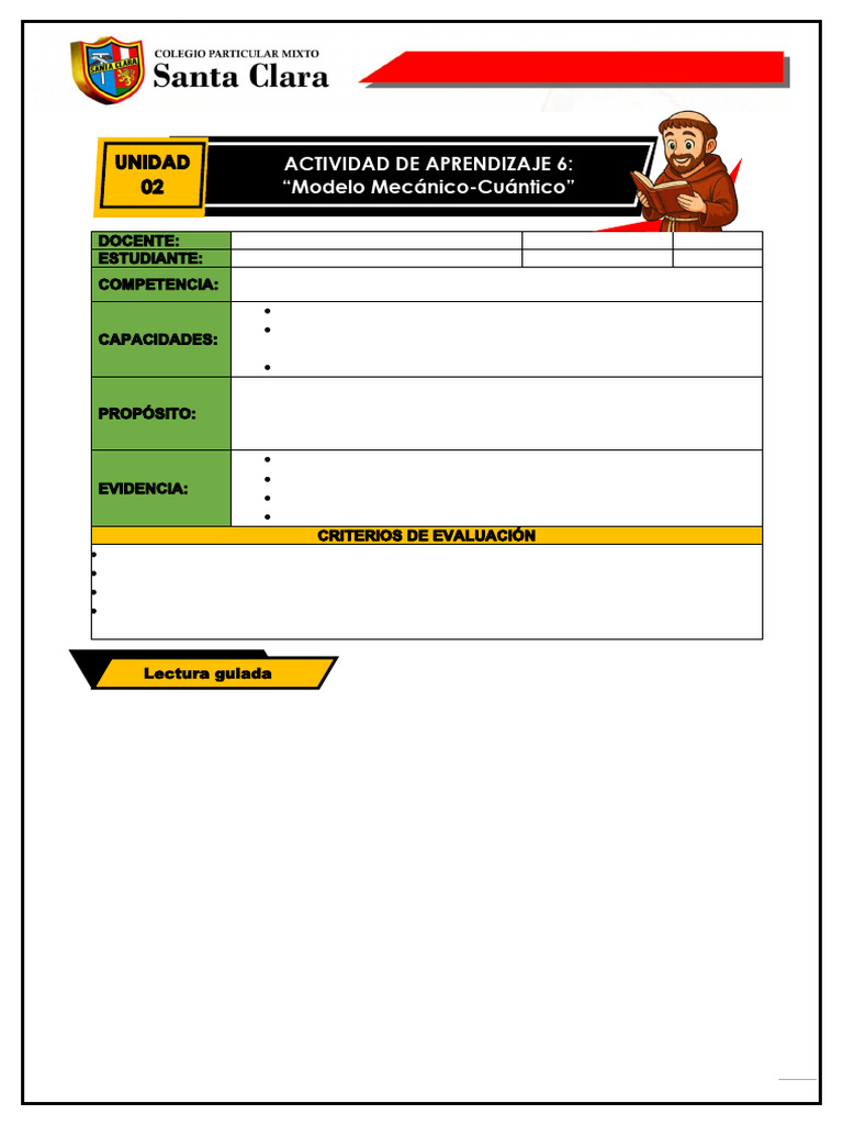 06. Ficha de actividad (U1) (3° grado) - CyT - Química (2) | PDF | Mecánica cuántica | Orbital ...