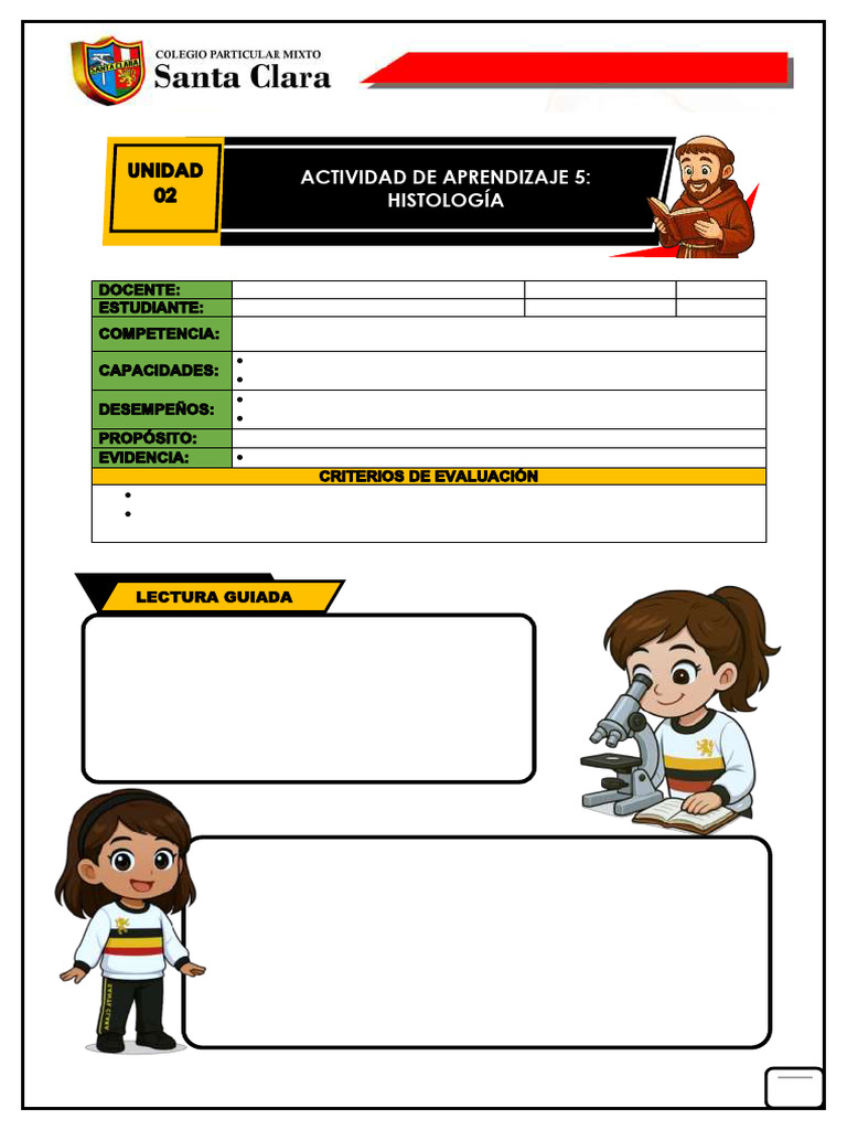 05. Ficha de actividad (U1) (3° grado) - CyT - ANATOMÍA | PDF | Tejido (biología) | Histología