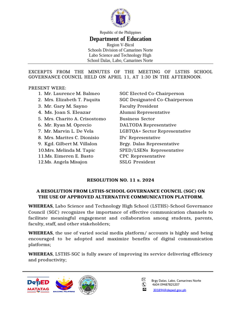 FI 11B SGC Resolution On The Use of Approved Alternative Communication ...