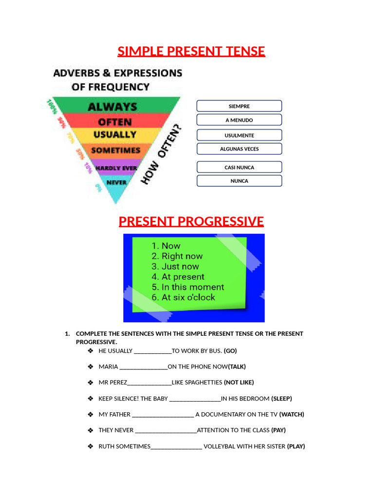 Simple Present vs. Present Progressive Exercises | PDF