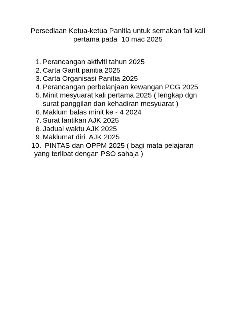 Senarai Semak Fail Panitia | PDF