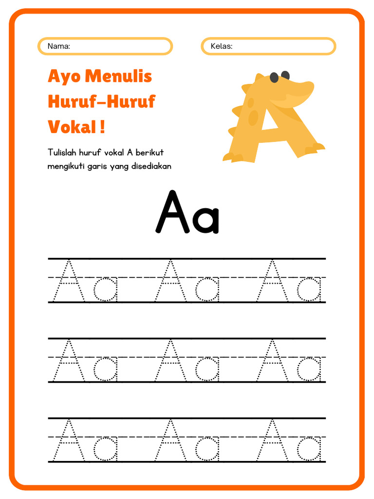 Lembar Kerja Menulis Huruf Vokal | PDF