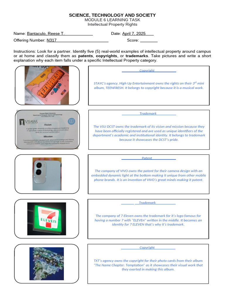SCTS - Module 6 Learning Task | PDF | Trademark | Intellectual Property