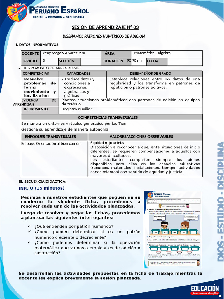Álgebra Sesión 3 - Patrones Numéricos de Adición | PDF | Aprendizaje