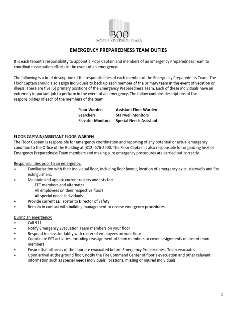 Emergency Preparedness Team Roles | PDF | Stairs | Emergency Evacuation