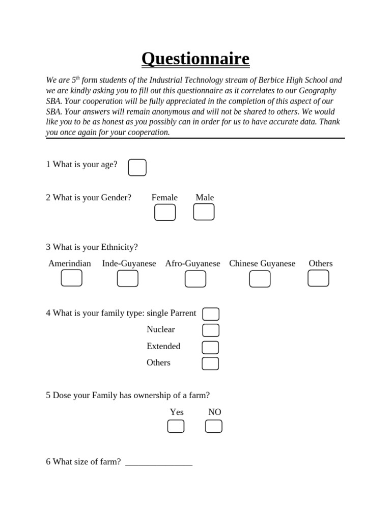 Geography SBA Questionnaire for Farmers | PDF | Food Industry | Agriculture