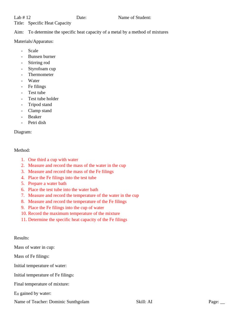 Lab 12 - Specific Heat Capacity | PDF | Temperature | Heat