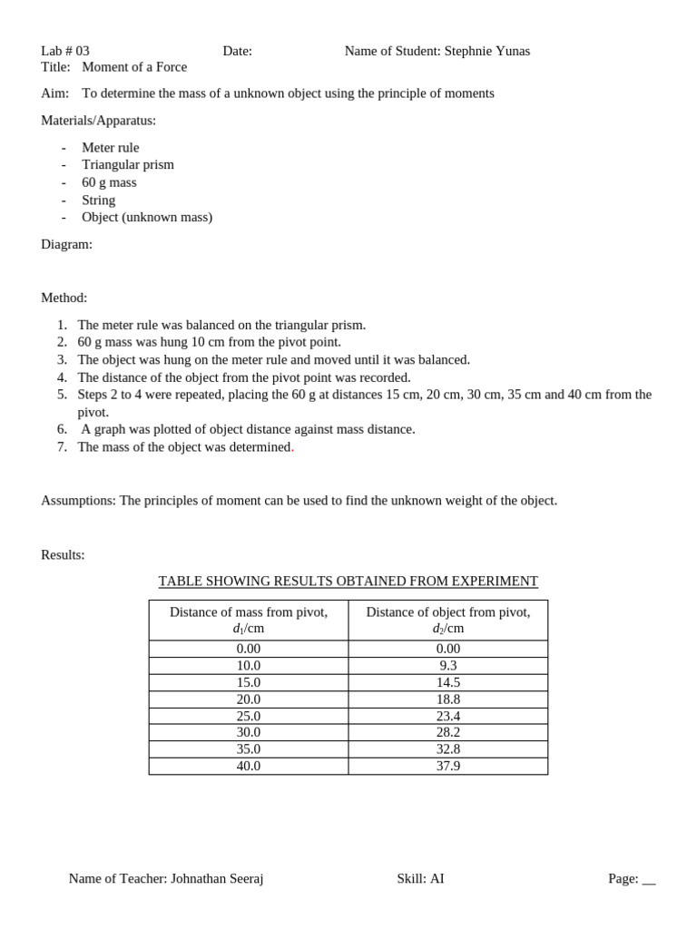 Determining Unknown Mass via Moments | PDF | Force | Mass