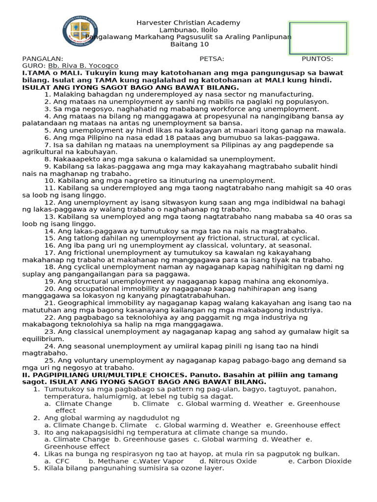 Ap 2ND Grading Exam | PDF