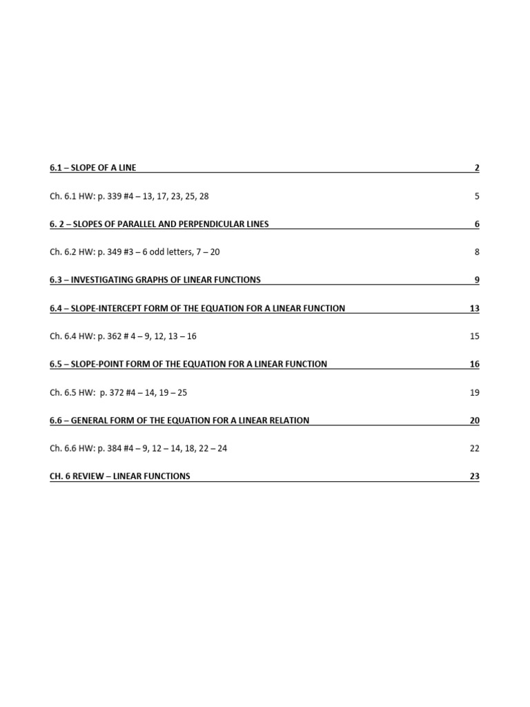 CH 6 Linear Functions Block A | PDF | Line (Geometry) | Slope
