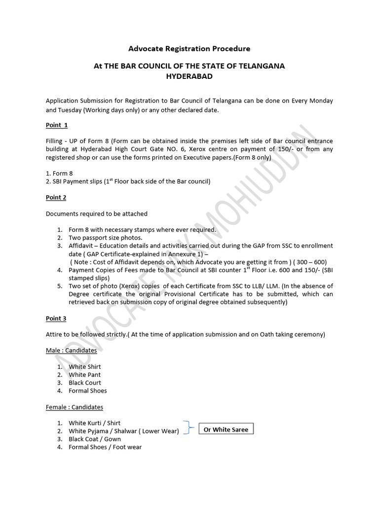 Telangana Bar Council Enrollment Guide | PDF | Advocate
