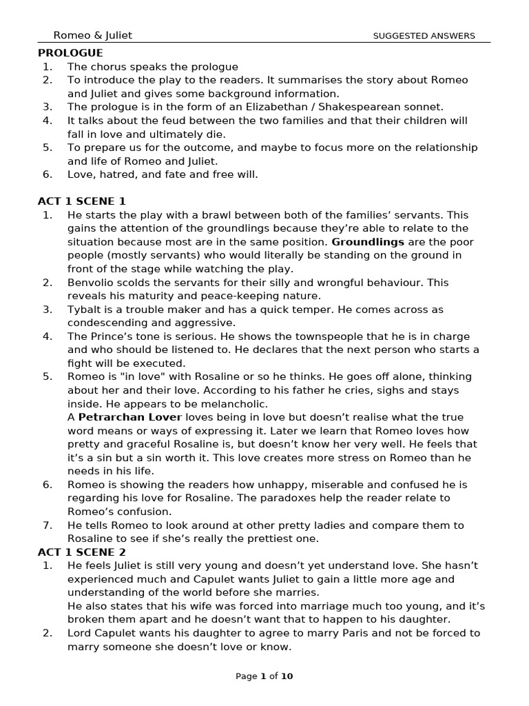 Romeo and Juliet Answers | PDF | Characters In Romeo And Juliet