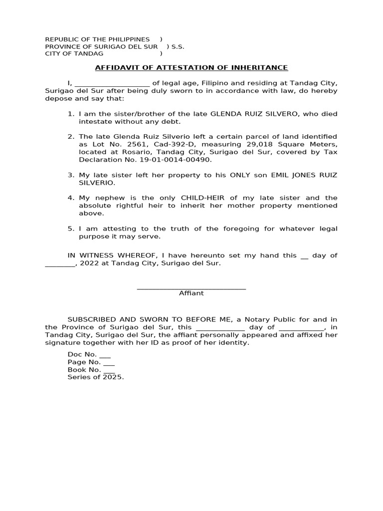 Affidavit of Attestation of Inheritance - Ruiz | PDF