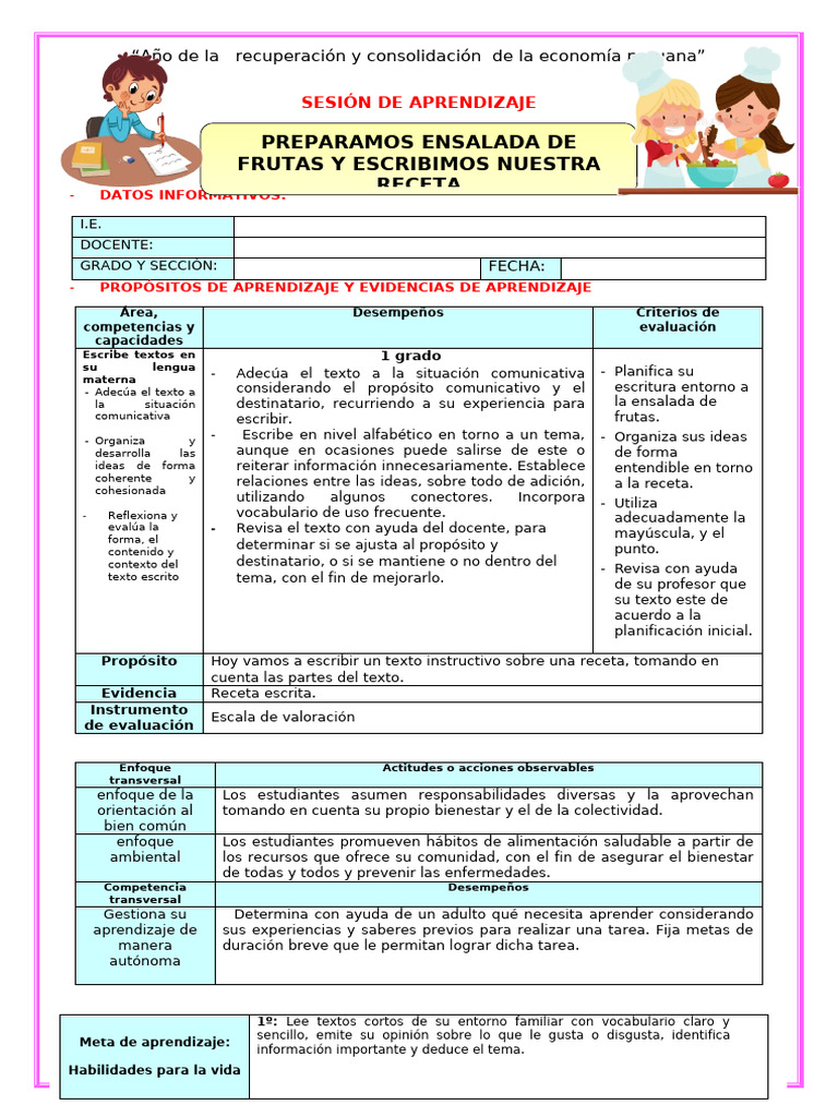 "Receta de Ensalada de Frutas" | PDF | Aprendizaje