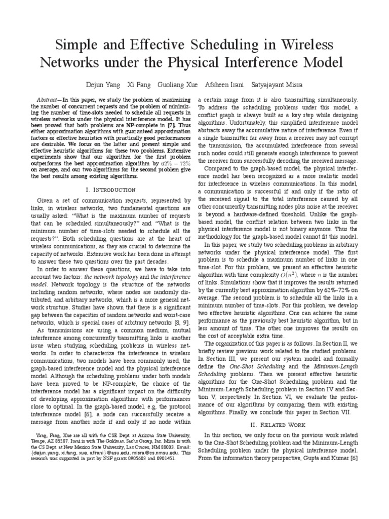 Simple and Effective Scheduling in Wireless Networks Under The Physical Interference Model | PDF ...