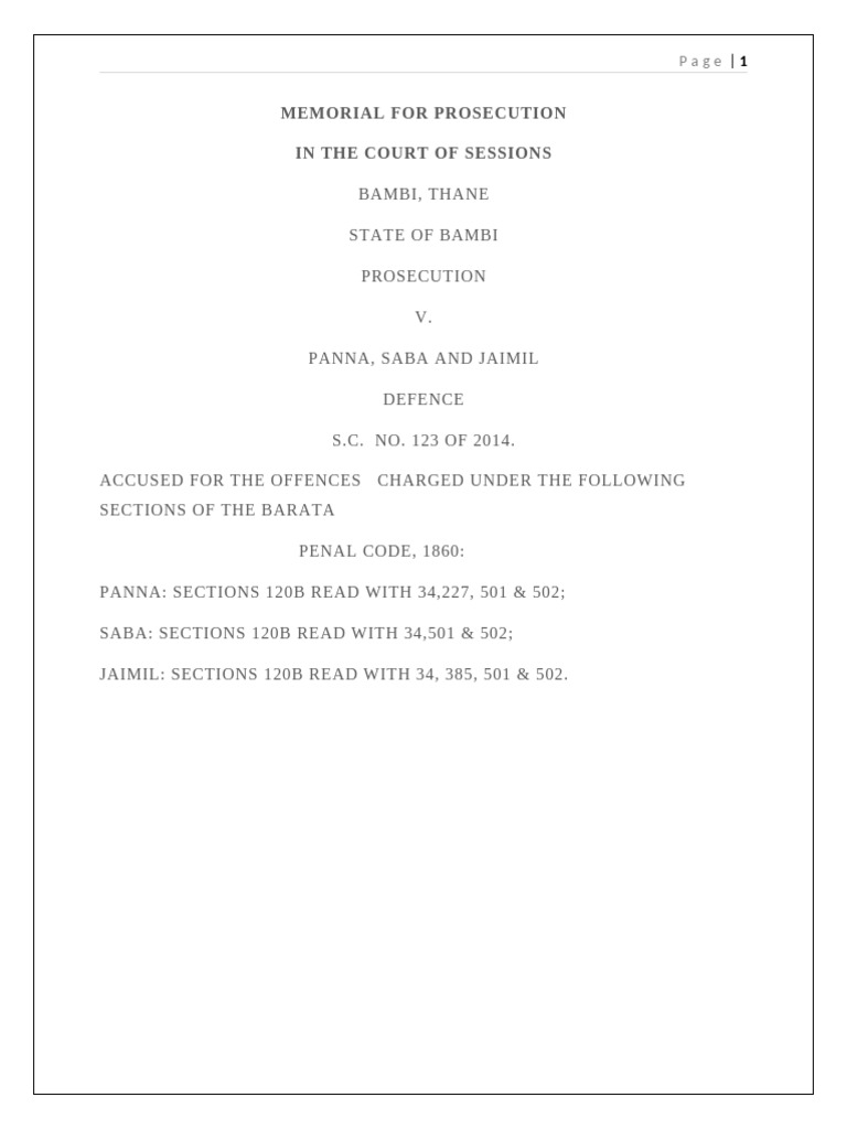 Prosecution Memorial for Criminal Case | PDF | Defamation | Criminal Law