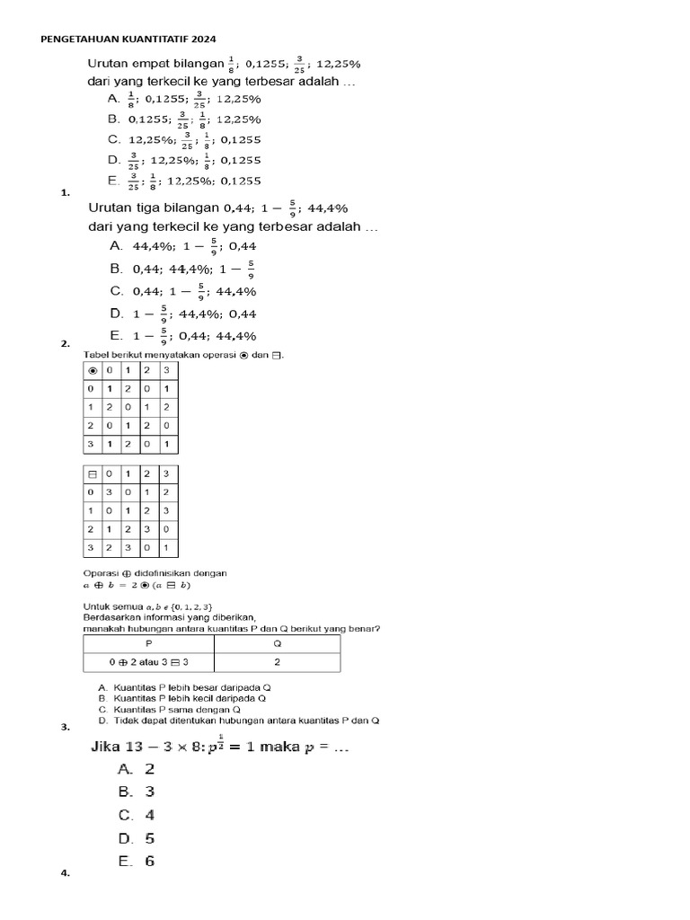 Soal Utbk Asli Pengetahuan Kuantitatif 2024 | PDF