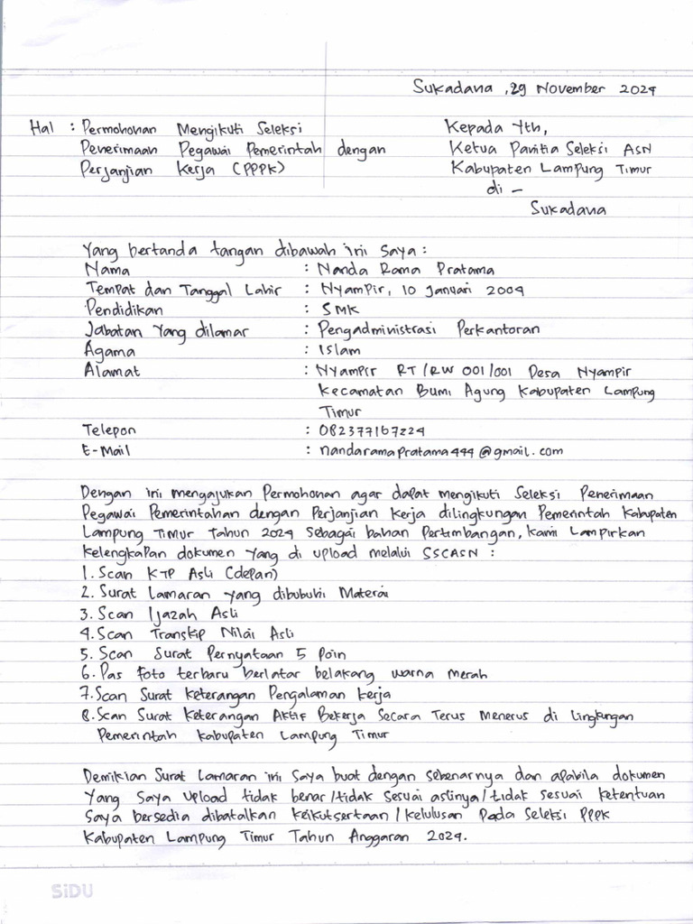 Surat Lamaran P3K | PDF