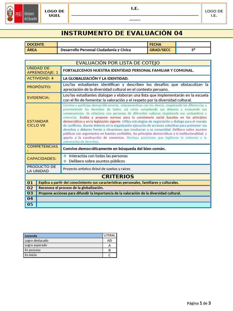 DPCC 5° - Instrumento de Evaluación 04 | PDF
