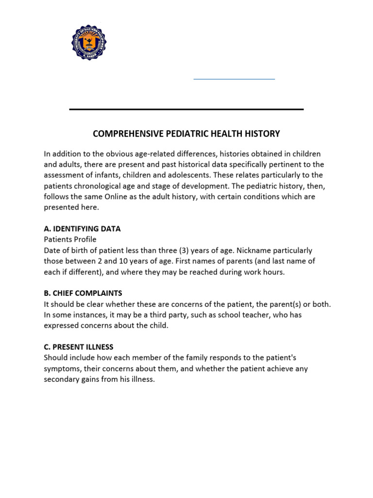Pediatric Health History Guide | PDF | Infants | Pregnancy