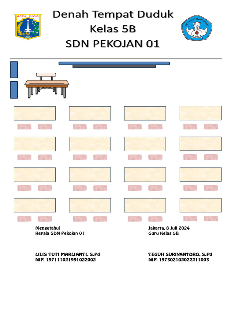 Denah Tempat Duduk Kelas 5B SDN Pekojan 01 | PDF