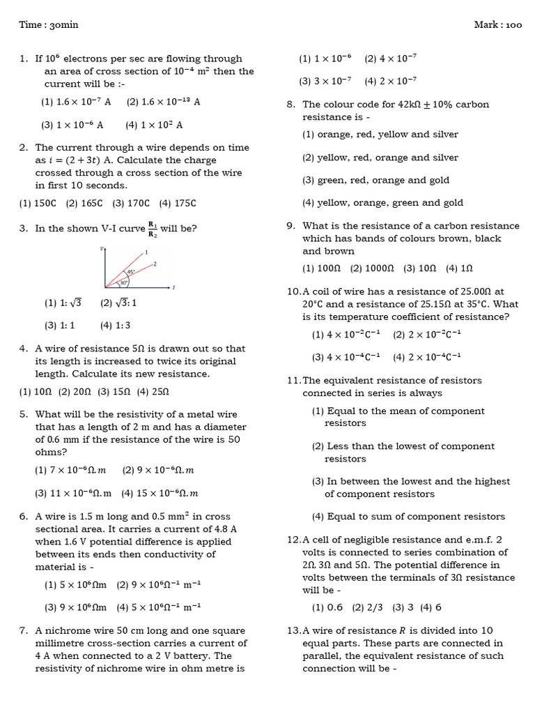 Current Electricity Qp-1 | PDF | Volt | Series And Parallel Circuits