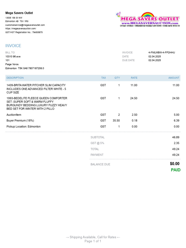 Invoice: Mega Savers Outlet | PDF