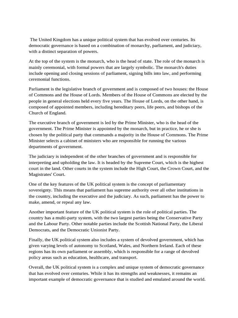 Reading On The UK Political System | PDF | United Kingdom | House Of Lords