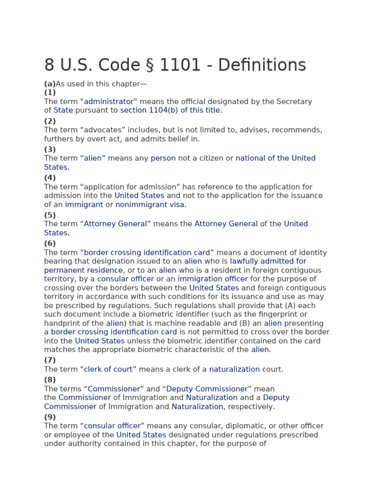 8 U.S. Code 1101 - Definitions | PDF | Crimes | Crime & Violence