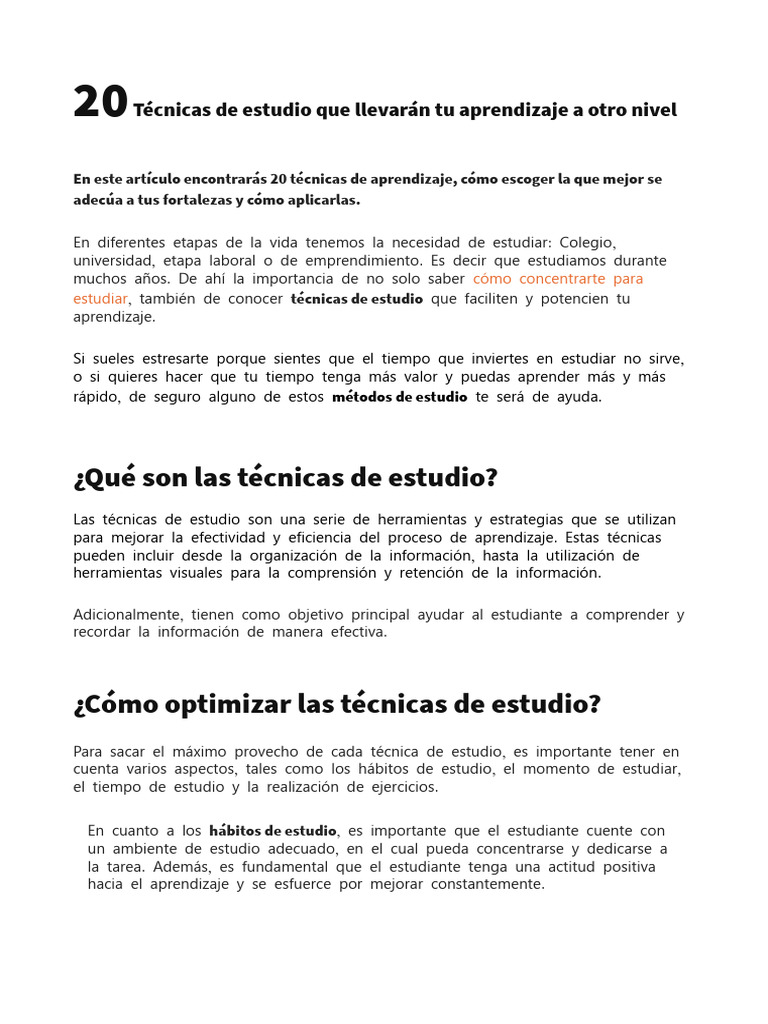 20 Técnicas de Estudio Efectivas | PDF | Habilidades de estudio ...