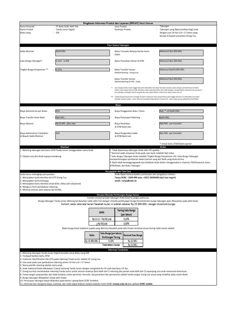 Tabungan Tanda Junior OCBC untuk Anak | PDF