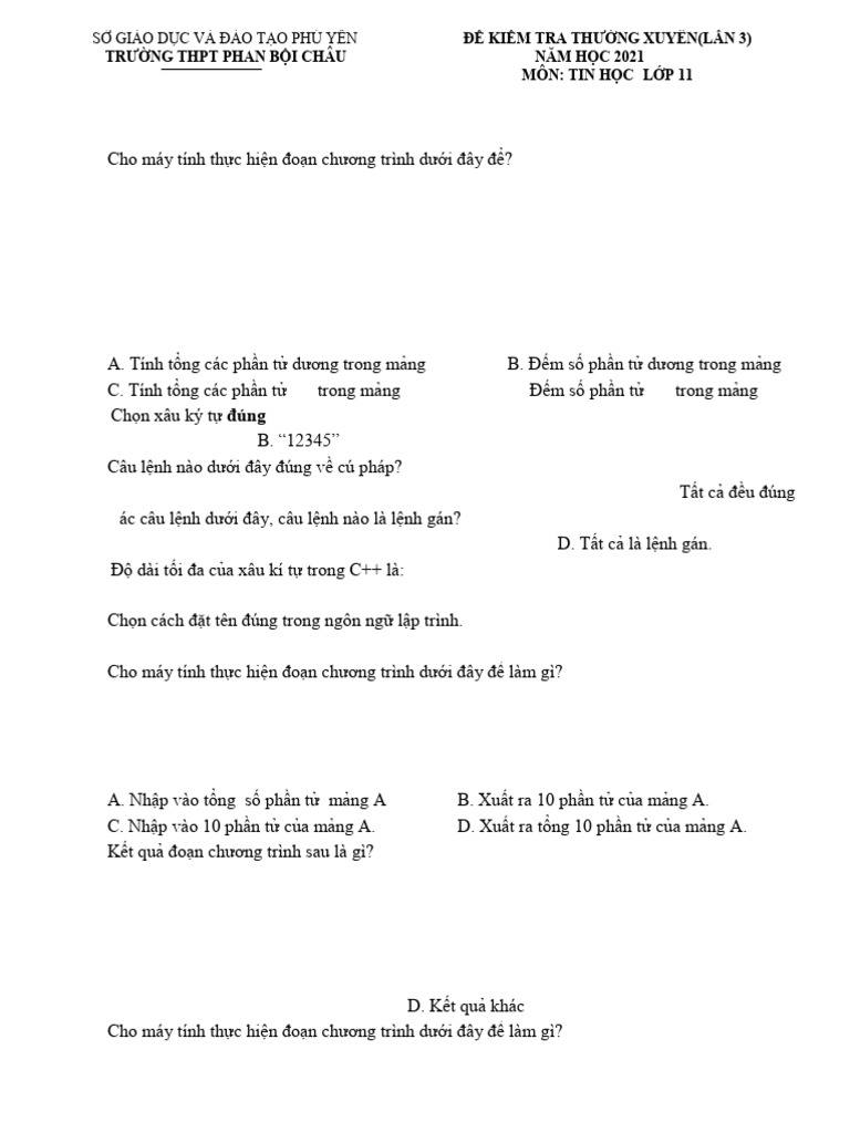 ĐỀ KIỂM TRA THƯỜNG XUYÊN 11B1 (2021-2022) | PDF