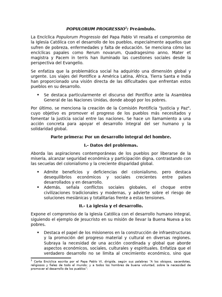 Significado y resumen de Populorum Progressio | PDF | Iglesia Católica ...