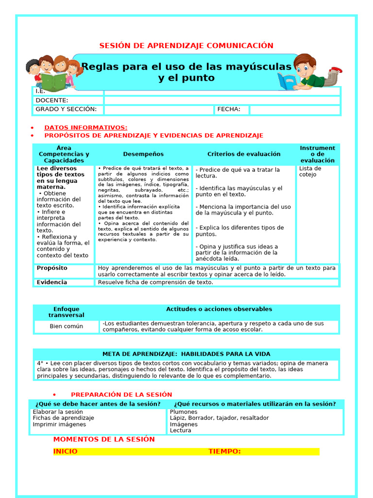 4° SES COMU REGLAS MAYUSCULA Y PUNTO (1) | PDF | Aprendizaje