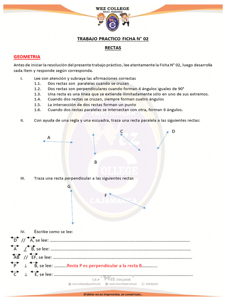 6 to PRACTICA FICHA 02 RECTAS | PDF | Perpendicular | Geometría euclidiana