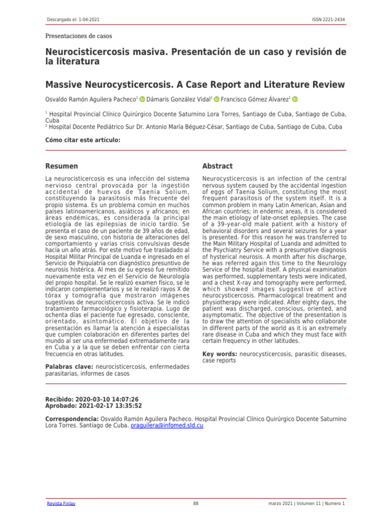 Caso Neurocisticercosis Masiva | PDF | Enfermedades y trastornos ...
