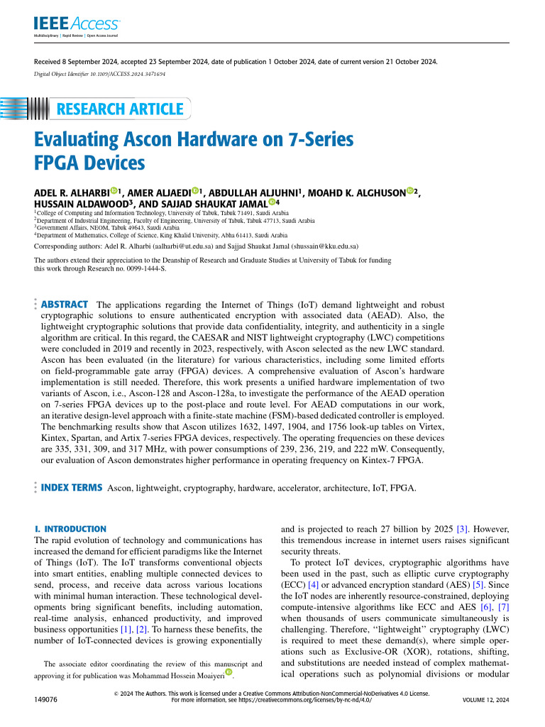 Evaluating Ascon Hardware On 7-Series FPGA Devices | PDF | Cryptography | Encryption