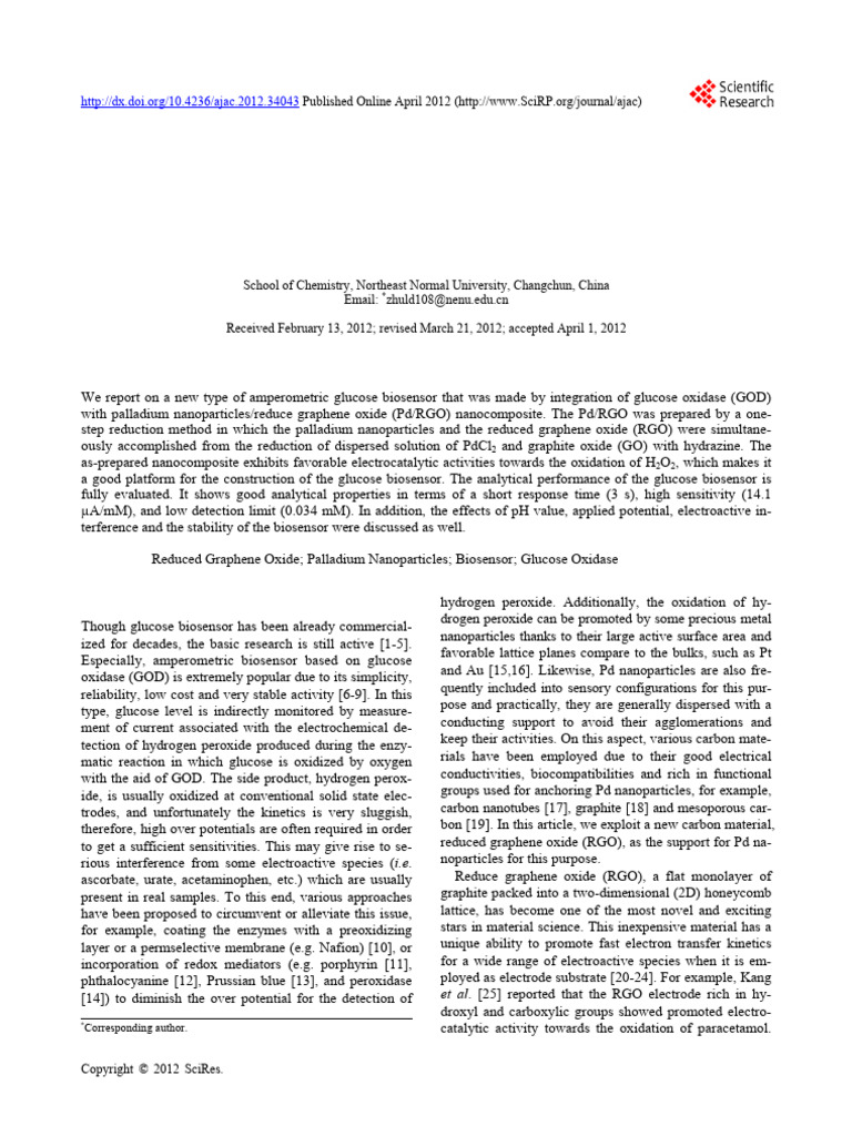 Amperometric Glucose Biosensor Based On Integration Of Glucose Oxidase With Palladium