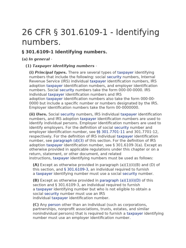 26 CFR § 301.6109-1 - Identifying numbers. | PDF | Internal Revenue ...