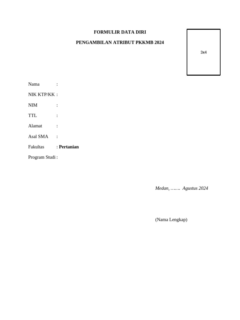 Formulir Data Diri Pengambilan Atribut PKKMB | PDF