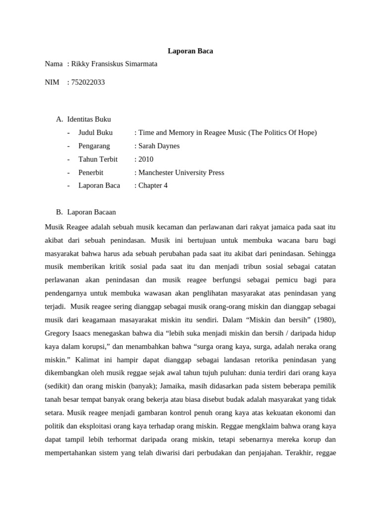 Laporan Baca Ritual Simbol Time and Memory in Reage Music Rikky ...